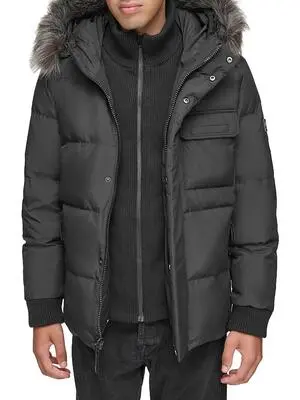 Andrew Marc Nisko Faux Fur Trimmed Coat - Black