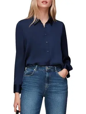 Whistles Molly Satin Shirt - Navy