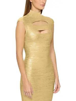 Herve Leger Foiled Cutout Bandage Gown - Gold Foil