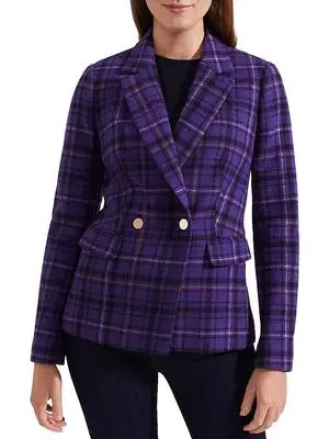 HOBBS LONDON Double Breasted Plaid Blazer - Purple Multi