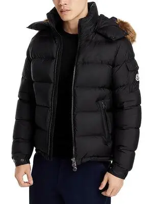 Moncler Maya Faux Fur Trim Hooded Down Puffer Jacket - Black