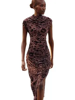 Anthropologie The Maya Stretch Velvet Dress - Brown Pattern