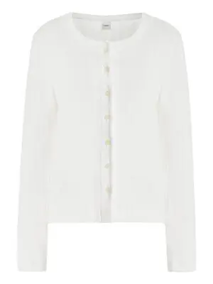 LESET Leset Pointelle Knit Cotton Crewneck Cardigan