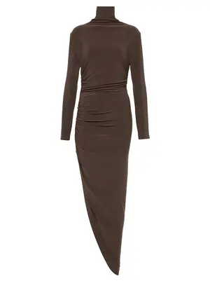 Norma Kamali Asymmetric Turtleneck Midi Dress - Brown