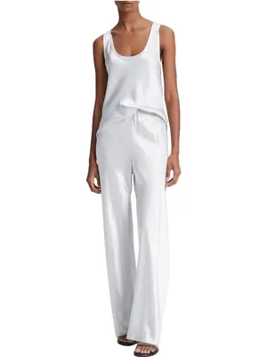 Vince Vince Colette High-Rise Fluid Satin Bias Pant Silver