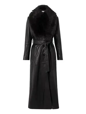 Nour Hammour Net Sustain Dakota Belted Leather Coat - Black