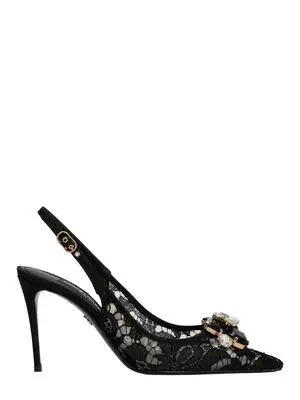 Dolce & Gabbana Rainbow Lurex Lace Slingbacks - Black
