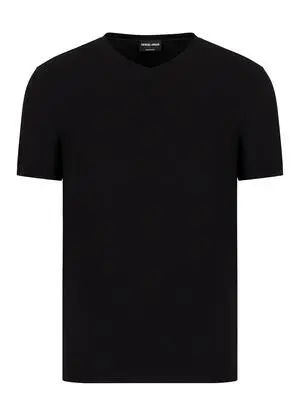 Giorgio Armani V-neck T-shirt Icon In Stretch Viscose Jersey - Black