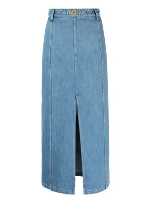 Patou Slit-detail Denim Midi Skirt - Blue