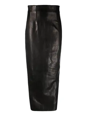 Khaite The Loxley Leather Midi Skirt - Black