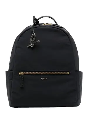 AGNÈS B. Logo-plaque Leather-trim Backpack - Black