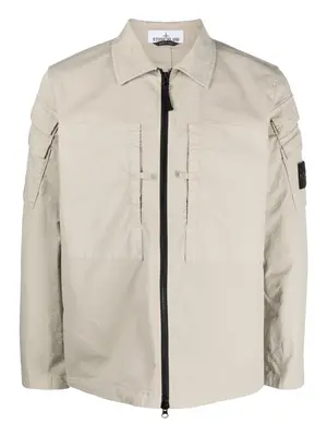 Stone Island Compass-patch Zip-up Shirt Jacket - Neutrals