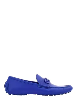 FERRAGAMO Gancini-plaque Leather Loafers - Blue