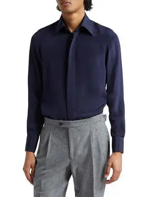 Thom Sweeney Lecce Silk Dress Shirt - Navy