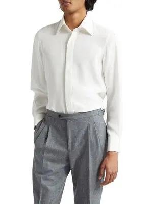 Thom Sweeney Lecce Silk Dress Shirt - White