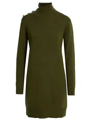 Veronica Beard Banner Button-detailed Merino Wool Turtleneck Mini Dress - Army Green