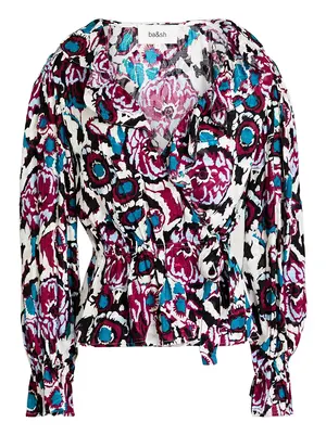 BA&SH Ba&sh Ruffled Printed Jacquard Wrap Top