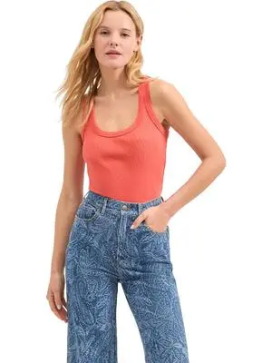 Veronica Beard Birke Scoop-Neck Tank Top Persimmon