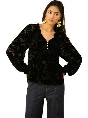 Hale Bob Nova Velvet Burnout Top - Black