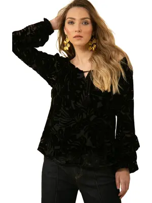 Hale Bob Violet Velvet Burnout Top - Black