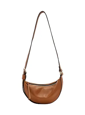 ALLSAINTS Allsaints Half Moon Leather Crossbody Sepia Brown/gold