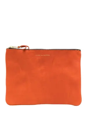 Comme Des Garçons Washed Zip-up Leather Pouch - Orange