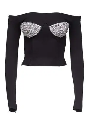 AREA Crystal-embellished Off-shoulder Top - Black