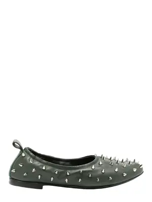 Agl Milly Spike-studded Leather Ballerinas - Green