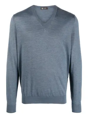 Colombo Fine-knit V-neck Jumper - Blue