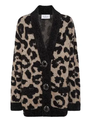 Philipp Plein Leopard-print Lurex Cardigan - Neutrals