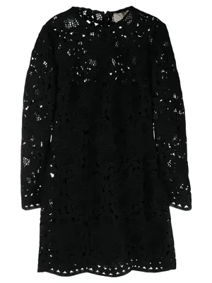 Elie Saab Floral Macramé Mini Dress - Black