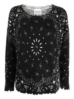 KUJTEN Mela Bandana-print Cashmere Jumper - Black