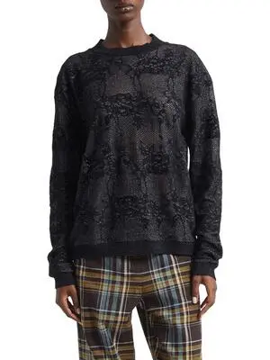 Collina Strada X Vitelli Plaid Crewneck Sweater - Black Knit Lace