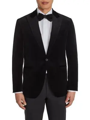 JACK VICTOR Erie Peak Lapel Stretch Velveteen Dinner Jacket - Black