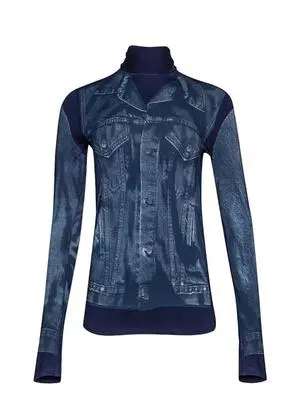 JEAN PAUL GAULTIER Jean Paul Gaultier L'Oeil Long Sleeve Top Navy Blue