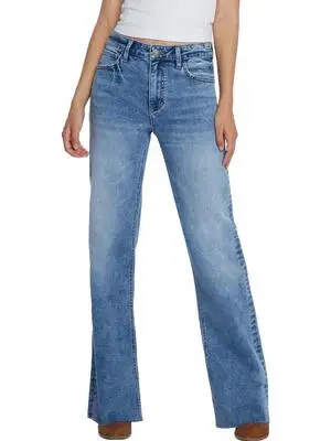 WASH LAB DENIM Olivia Raw Hem High-waist Flare Jeans - Sea Blue