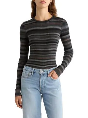 RE/DONE Space Dye Stripe Rib Wool Sweater - Blackcombo