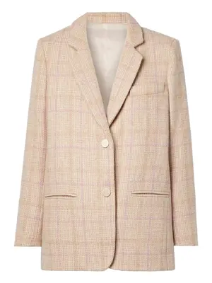 LoveShackFancy Denzel Checked Houndstooth Wool Blazer - Pink