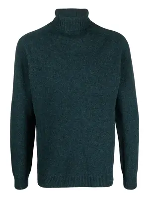 Sunspel Lambswool Roll Neck Jumper - Green