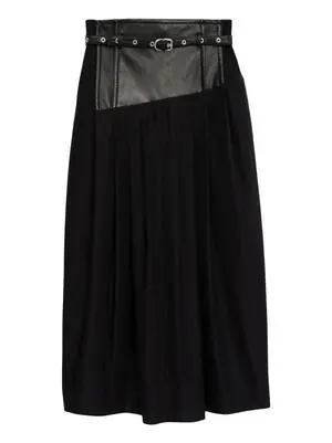 3.1 Phillip Lim Yoke Leather Pleated Midi Skirt - Black