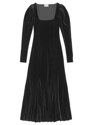 GANNI Square-neck Velvet Maxi Dress - Black