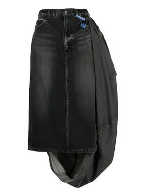 Mihara Yasuhiro Circle Washed Denim Skirt - Black