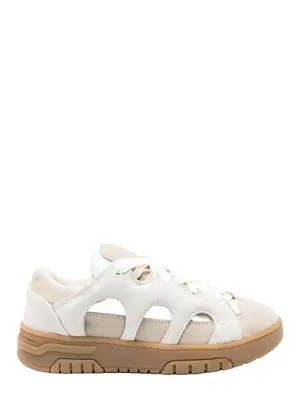 SANTHA Curb Panelled Leather Sneakers - Neutrals