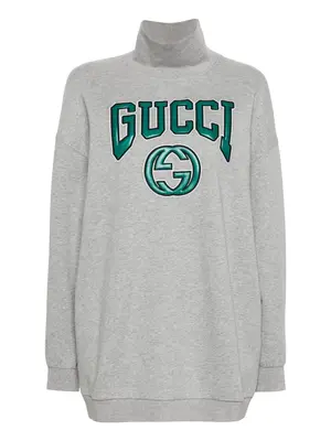 Gucci Logo-patch Cotton Sweatshirt - Grey