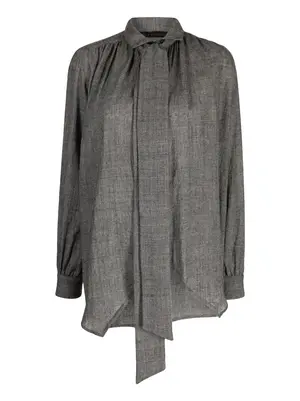 FORME D'EXPRESSION Plaid Pussy-bow Blouse - Grey