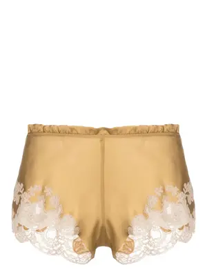 Carine Gilson Calais-caudry Lace-trim Silk Shorts - Neutrals