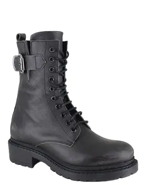 ZIGI Agatha Lace-up Combat Boot - Black Leather