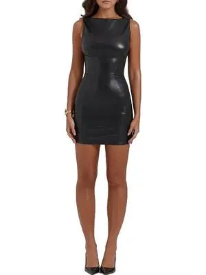 faux leather turtleneck dress Black Long Sleeve Turtleneck Short Leather Dress – IRHAZ main image 1