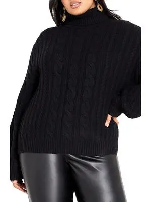City Chic Avah Cable Stitch Turtleneck Sweater Black