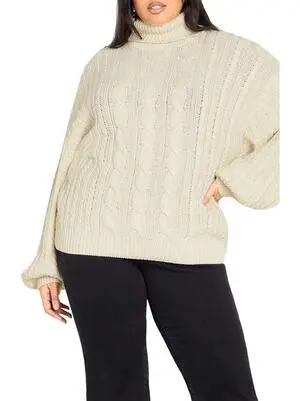 City Chic Avah Cable Stitch Turtleneck Sweater - Creme
